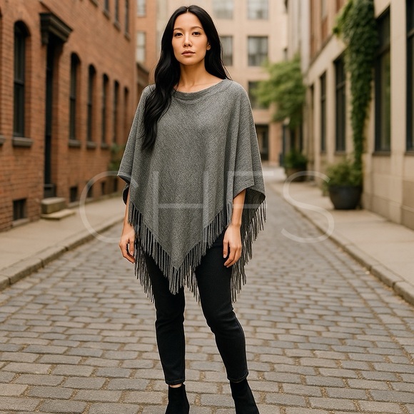 Steve Madden | Jackets & Coats | Steve Madden Poncho Fringed Silver ...